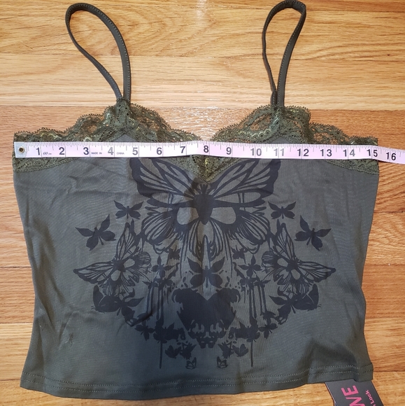 ROMWE | Tops | Nwt Romwe Medium Olive Green Crop Lace Butterflymoth ...